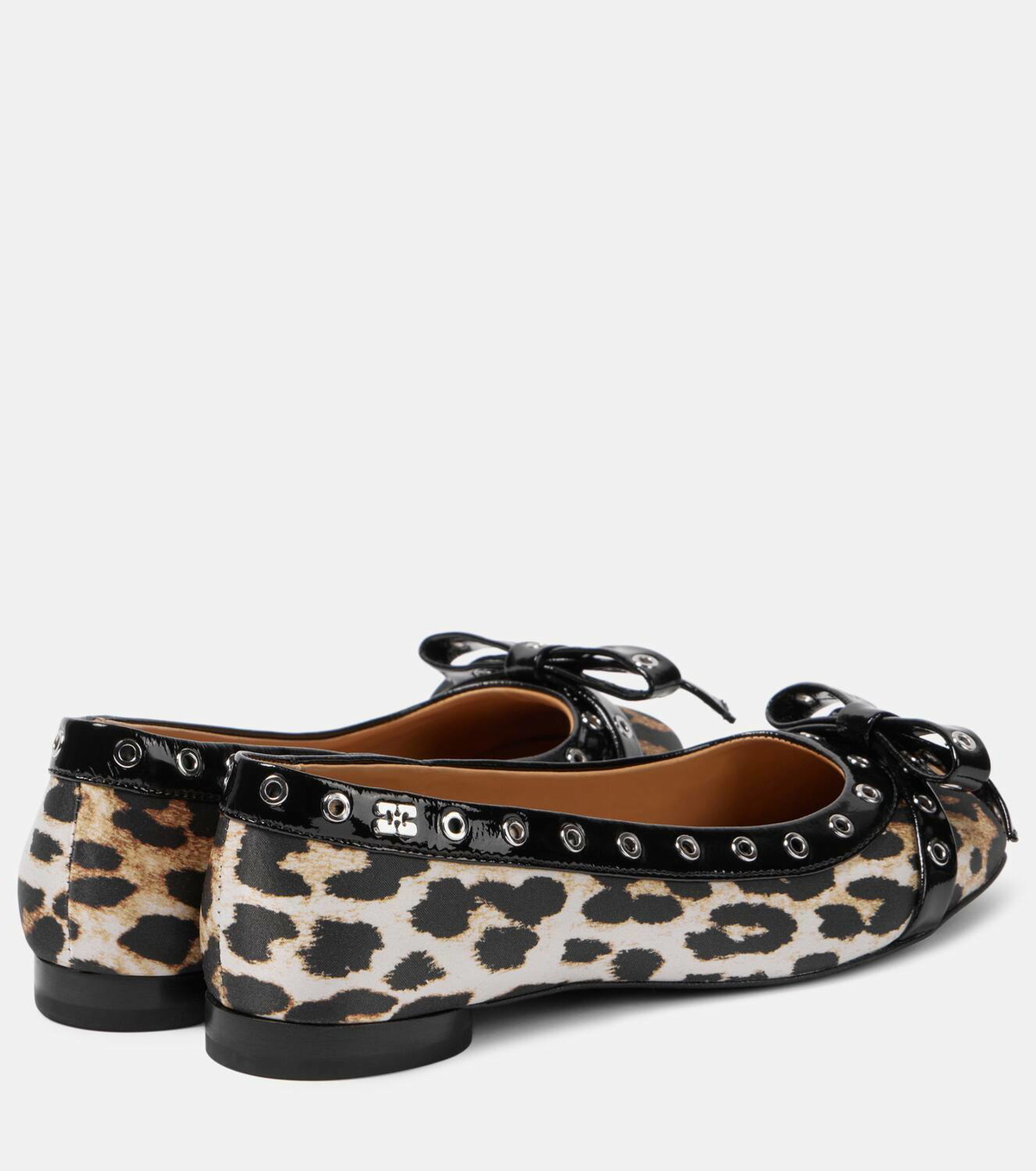 Ganni Eyelet Bow leopard-print satin ballet flats GANNI