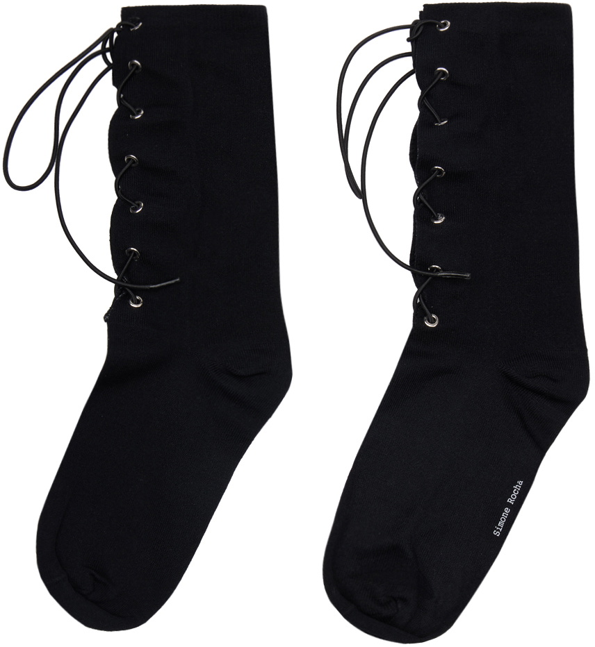 Simone Rocha Black Lace-Up Socks Simone Rocha