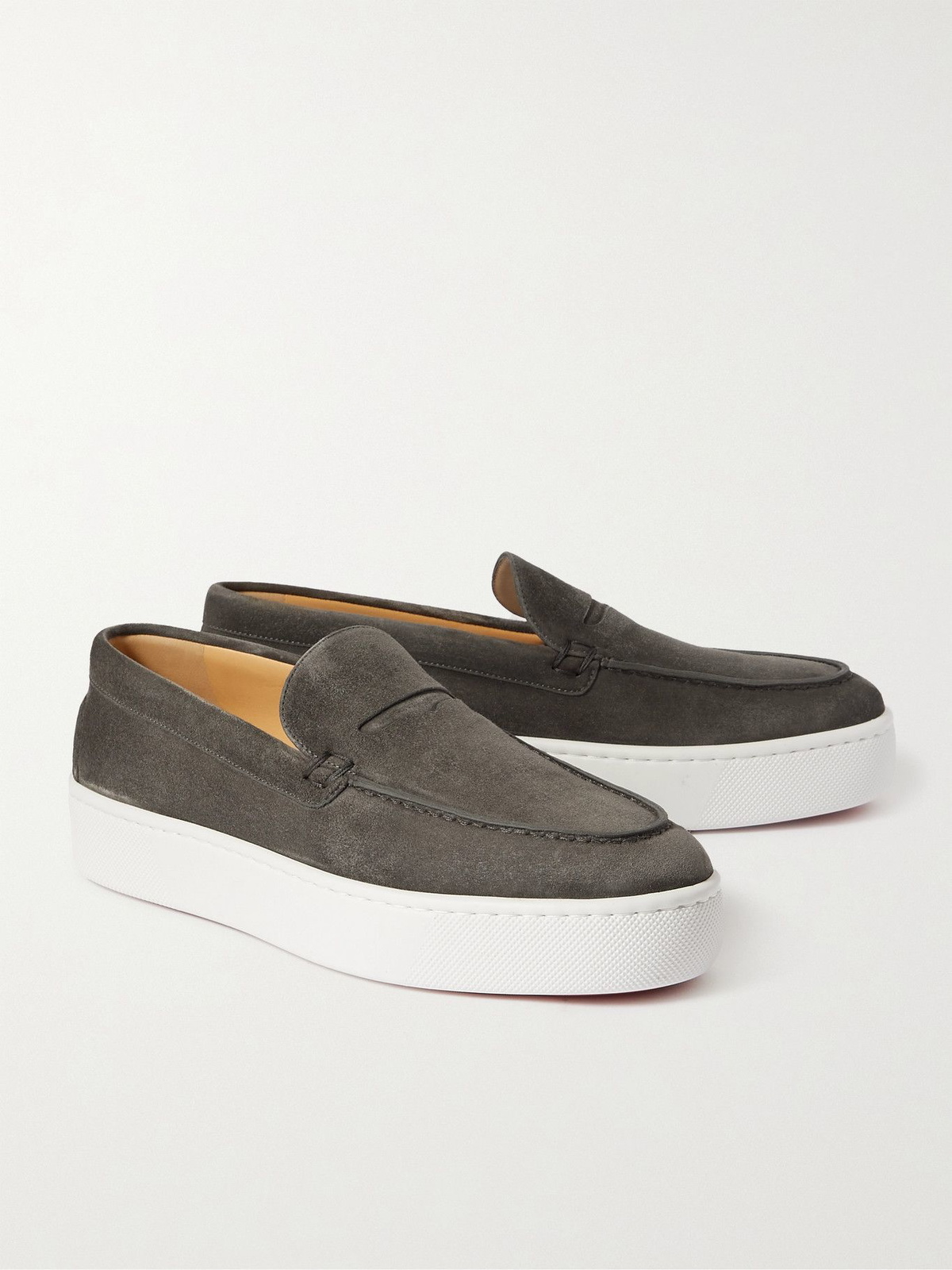 CHRISTIAN LOUBOUTIN - Paqueboat Suede Penny Loafers - Gray Christian ...