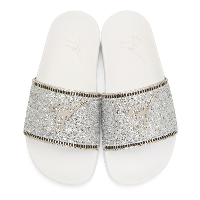 Giuseppe Zanotti Silver Glitter Blytter Slides Giuseppe Zanotti