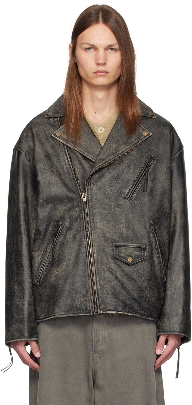 Acne Studios Black Faded Leather Jacket Acne Studios
