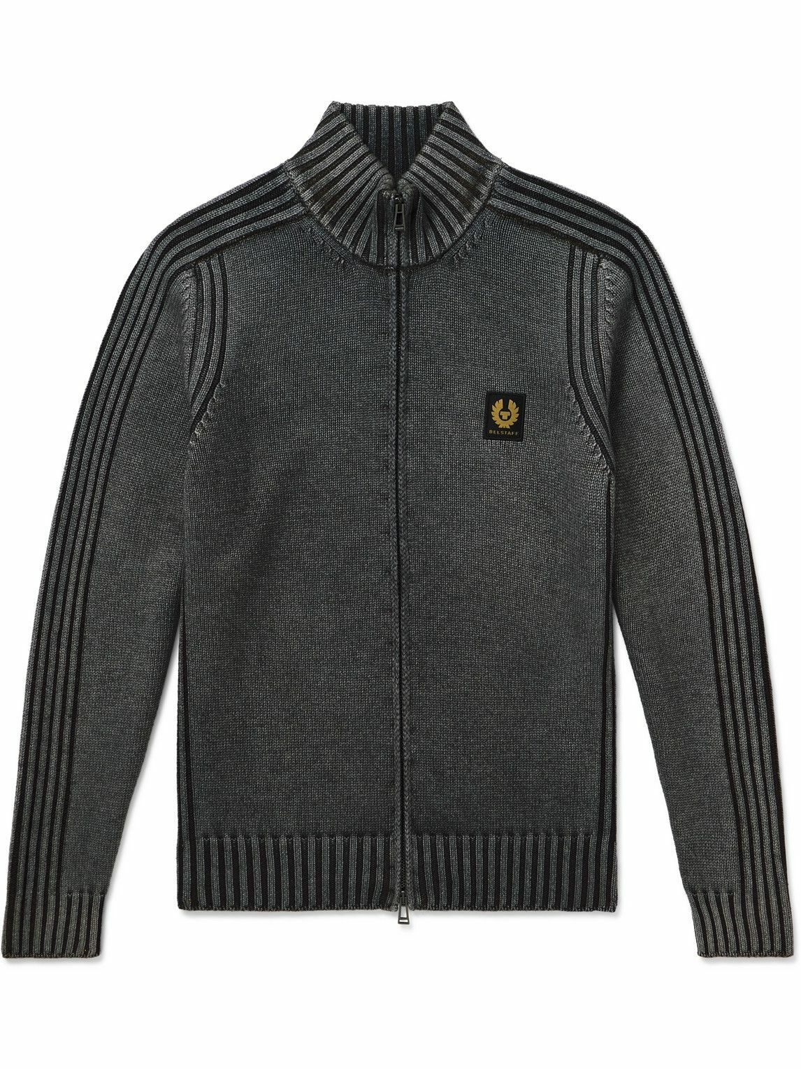 Belstaff - Watch Logo-Appliquéd Ribbed Merino Wool Zip-Up Cardigan ...