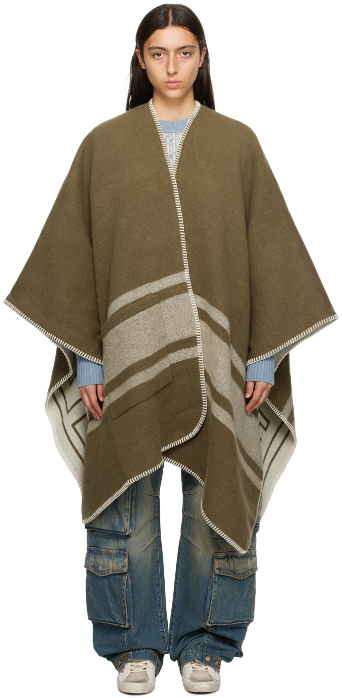Golden Goose Khaki & Off-White Jacquard Reversible Cape Golden Goose ...
