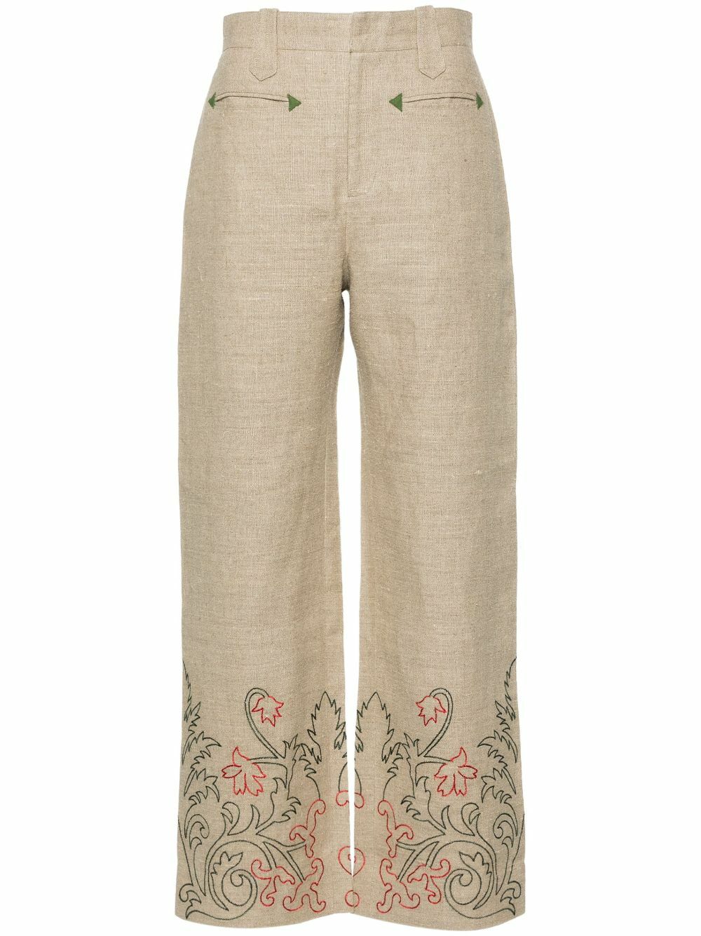 BODE Neutral Embroidered Straight-Leg Trousers Bode
