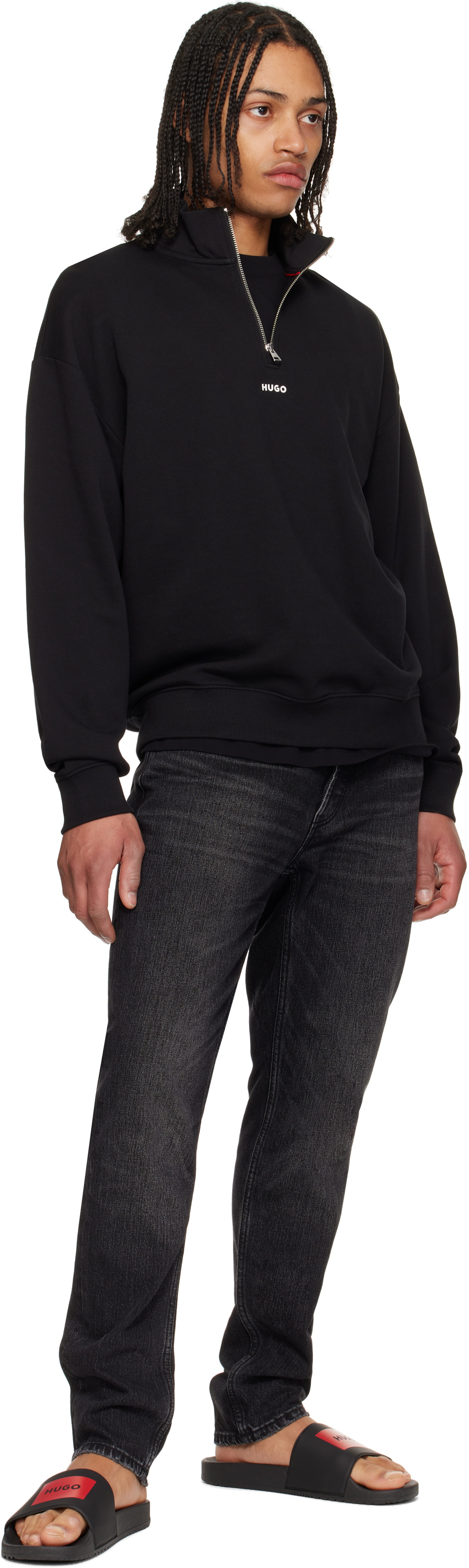 Hugo Black Logo Strap Pool Slides Hugo Boss