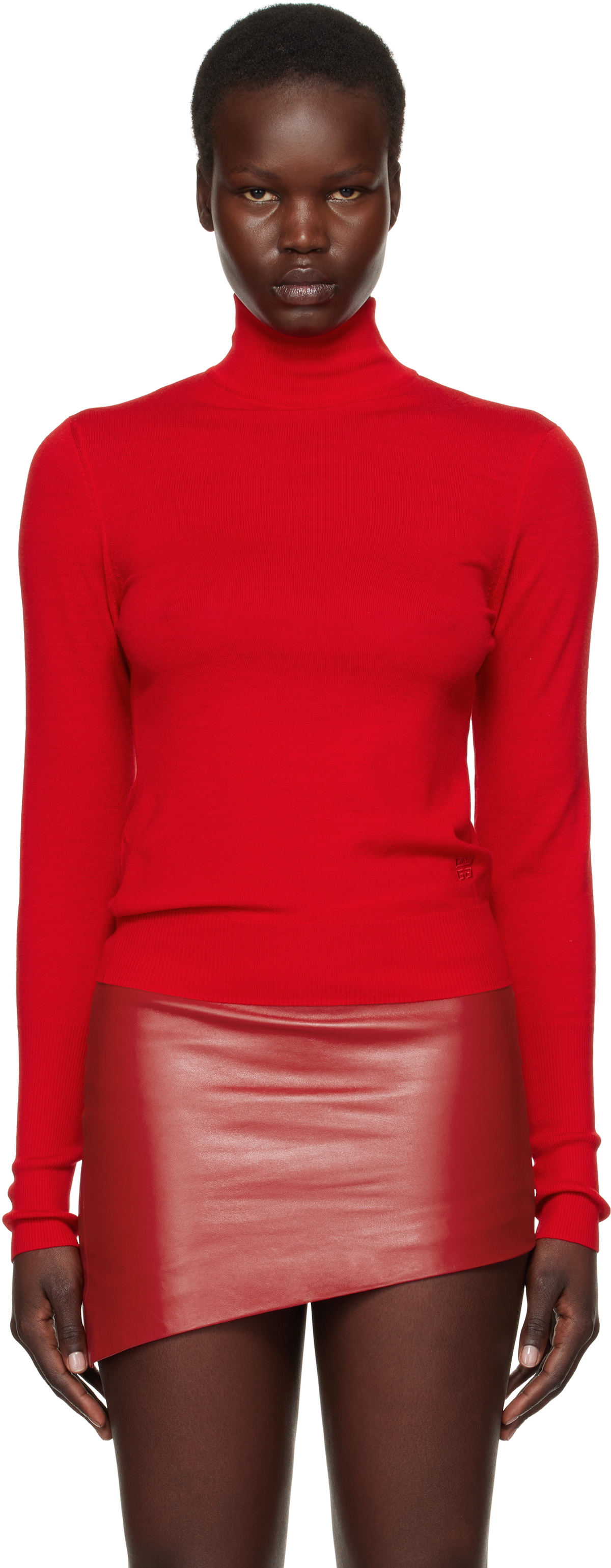 Givenchy Red Wool Draped Open Back Turtleneck Givenchy