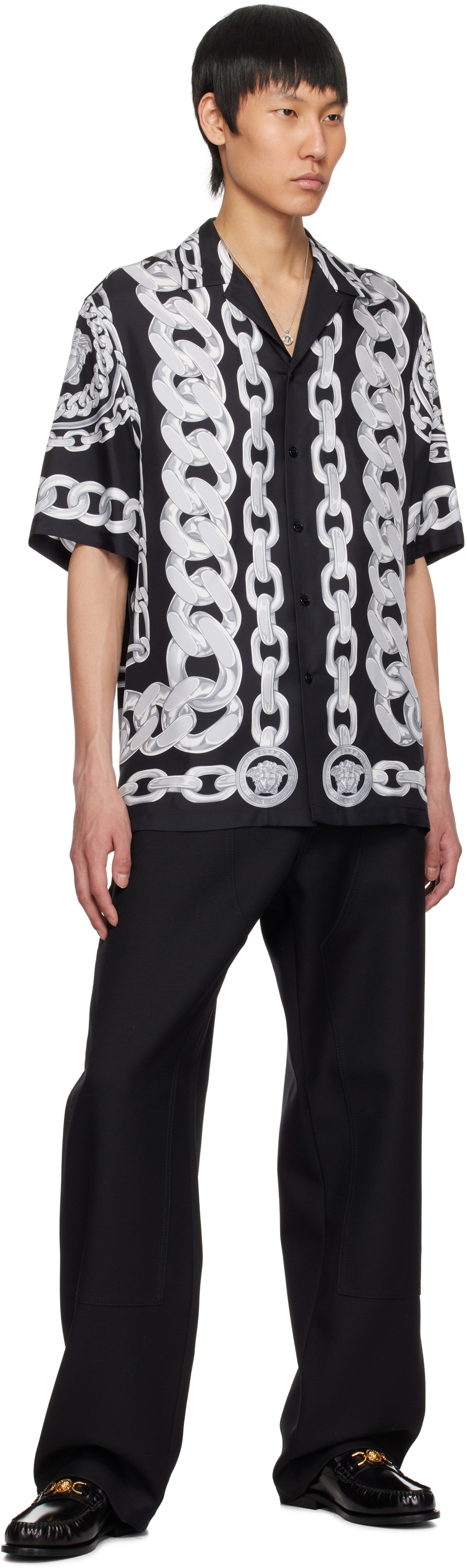 Versace Black Medusa Chains Silk Shirt Versace