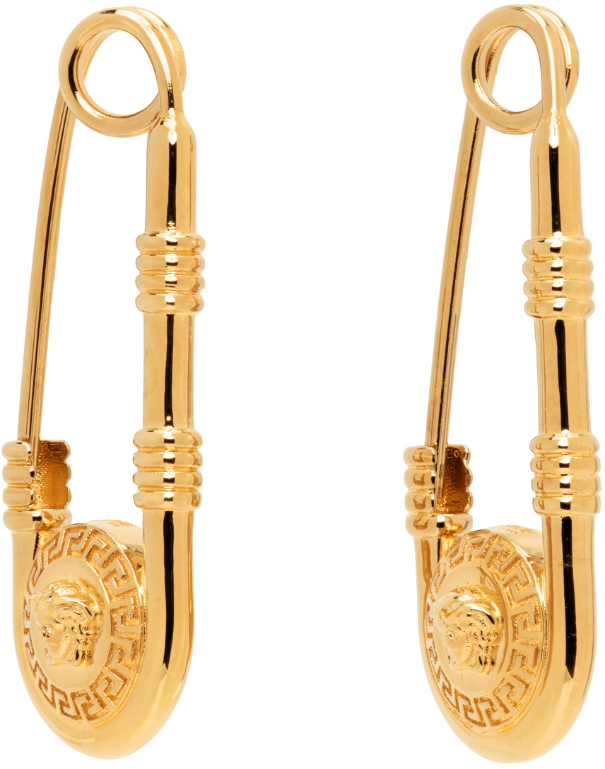 Versace Gold Safety Pin Earrings Versace