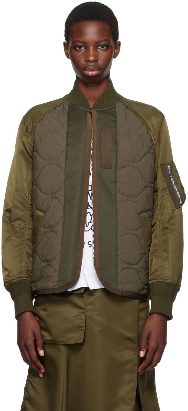 sacai Khaki Quilted Bomber Jacket Sacai