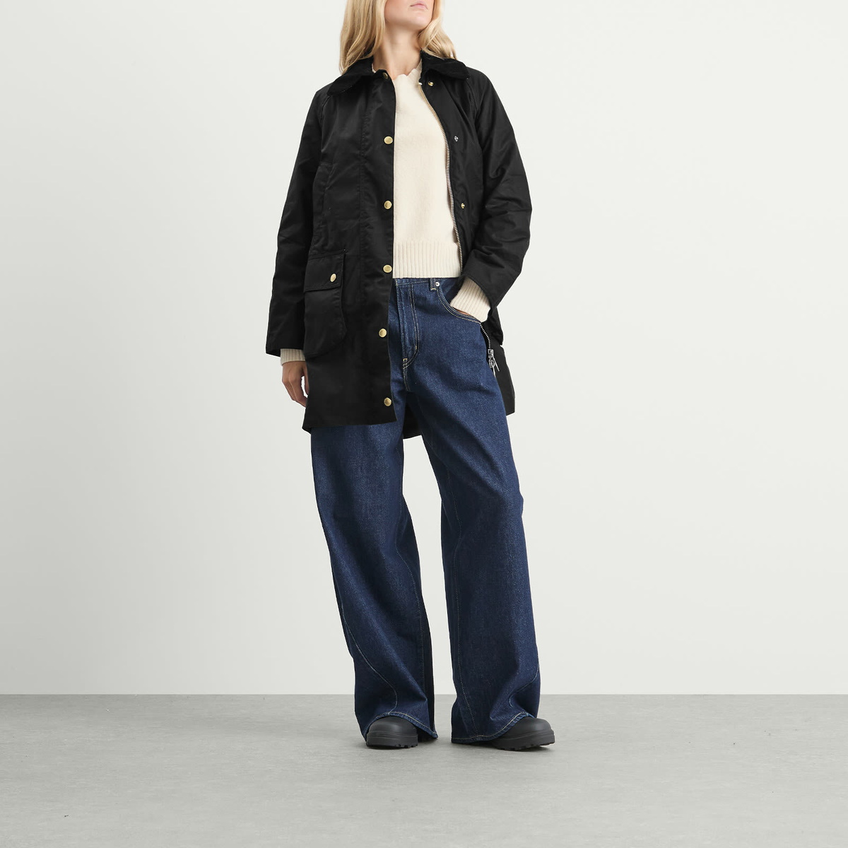 Barbour Women's Long Beadnell Wax Jacket in Black/Classic Barbour