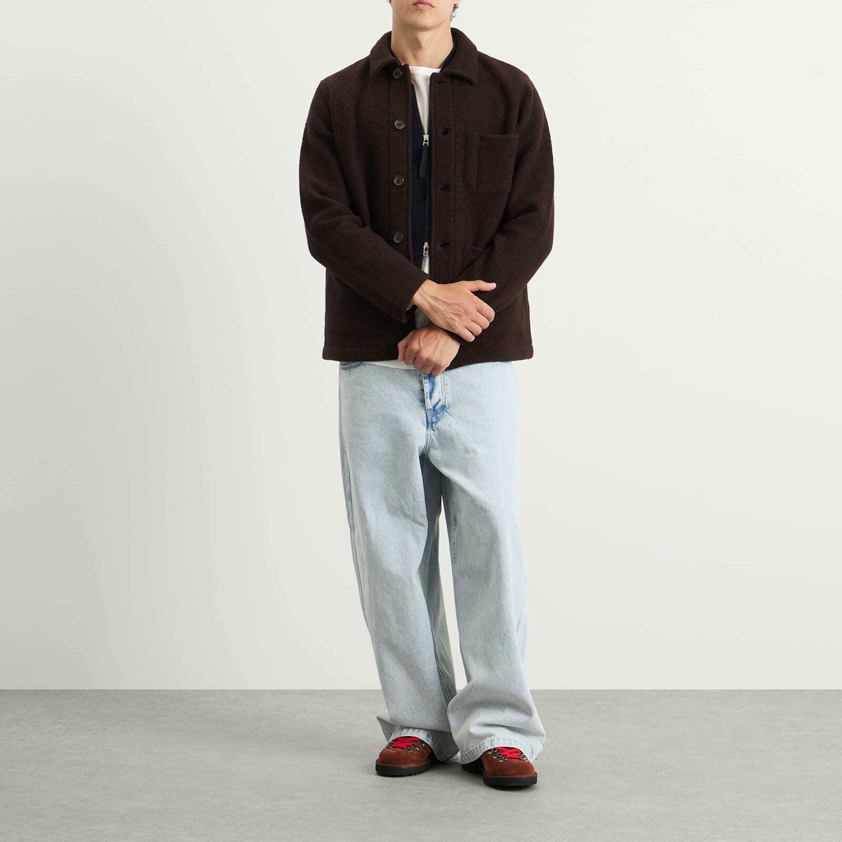 Universal Works Men's Wool Fleece Field Jacket in Brown Universal Works