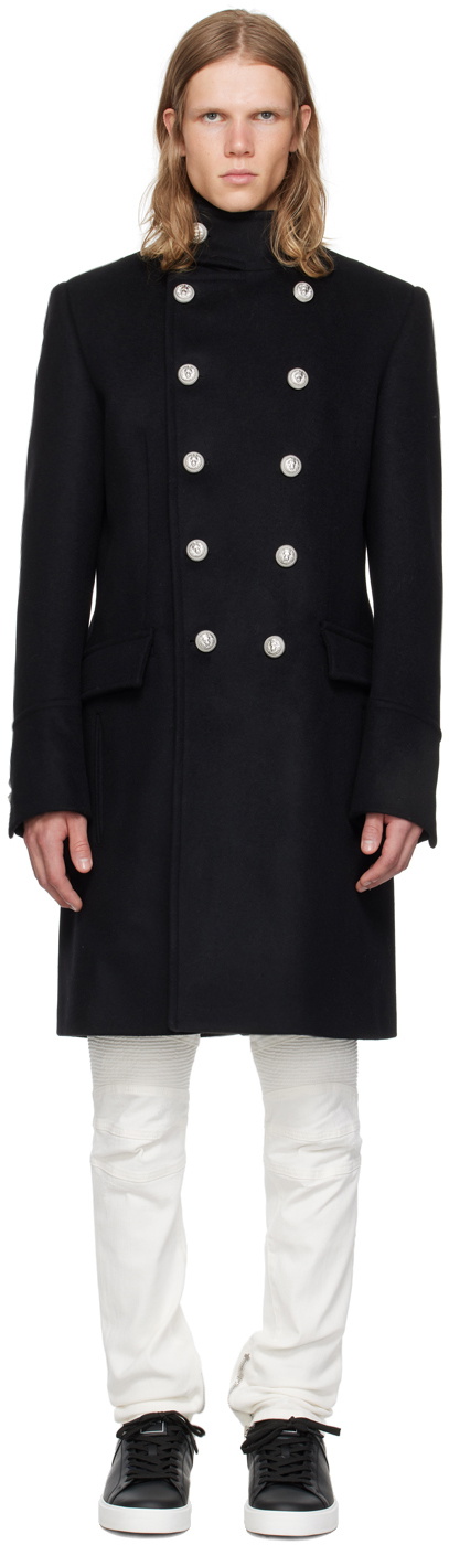 Balmain Black Double-Breasted Coat Balmain