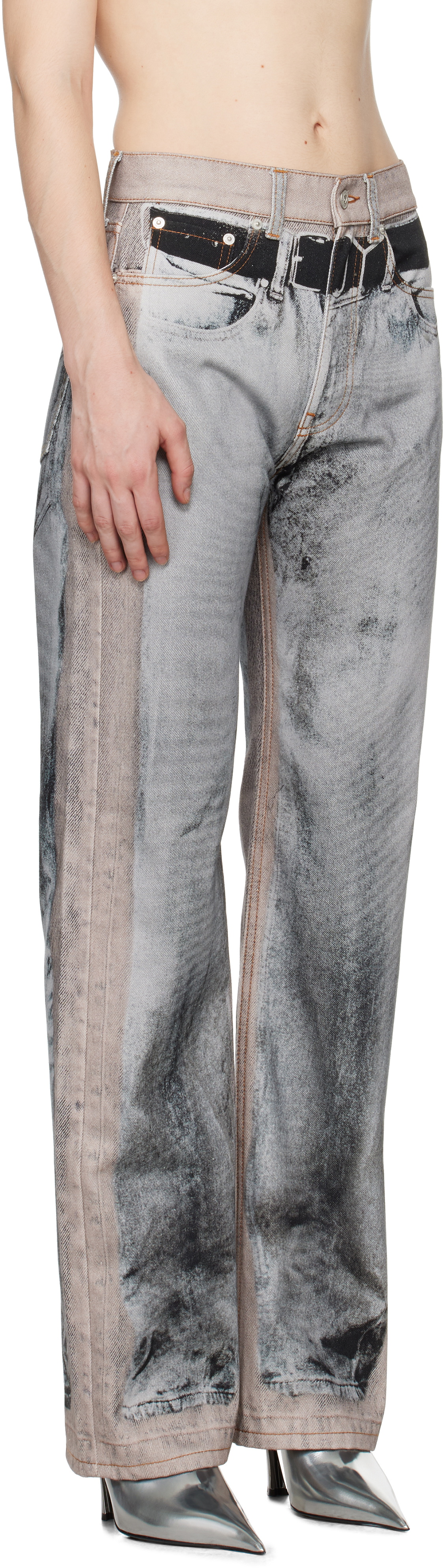 Y/Project Beige & Gray 'YP' Trompe L'oeil Jeans Y/Project