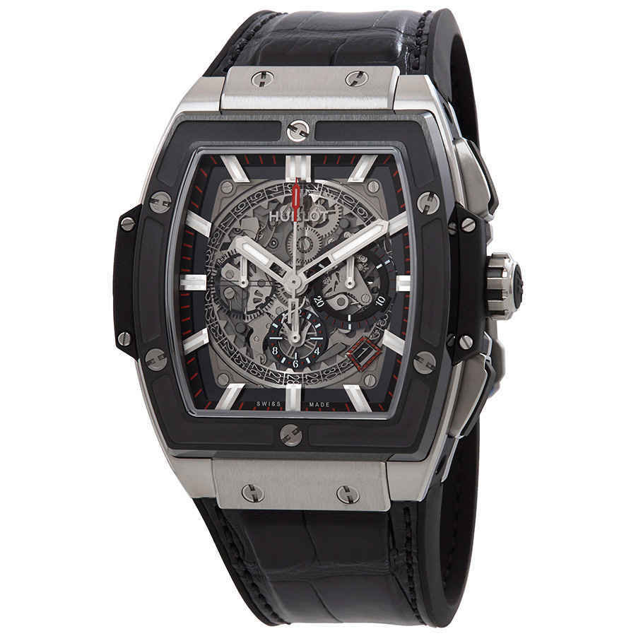 Hublot Spirit of Big Bang Automatic Skeleton Dial Black Leather Mens ...