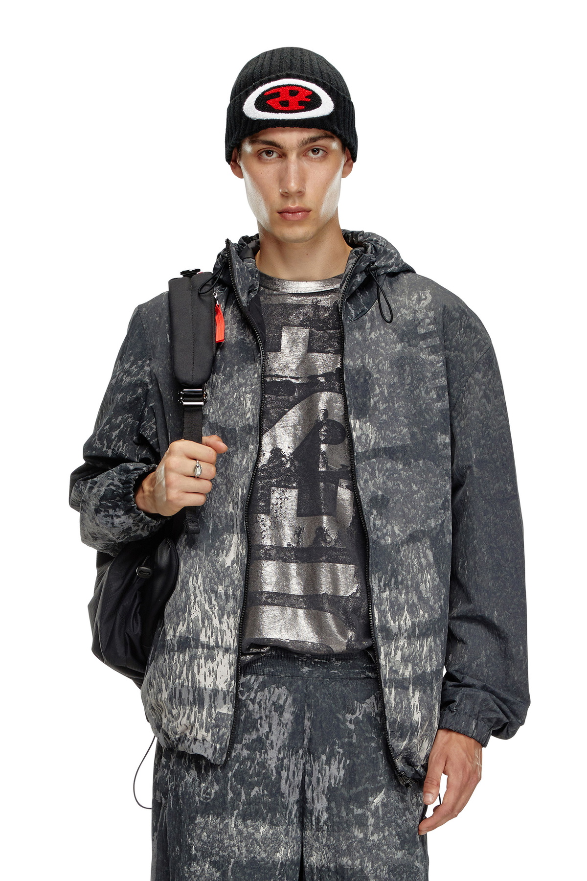 Diesel Hooded windbreaker with Rain Camo print - Jackets Mens in Black ...