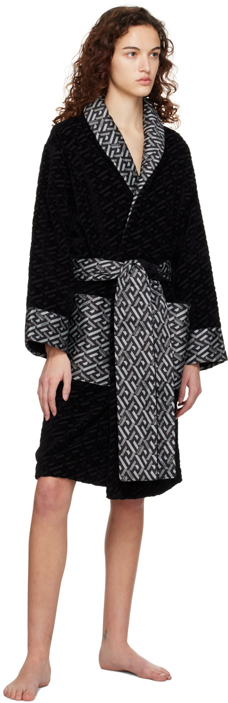 Versace Underwear Black Graphic Robe Versace Underwear