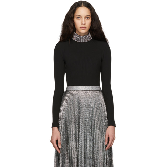 Christopher Kane Black Ribbed Jersey Crystal Bodysuit Christopher Kane