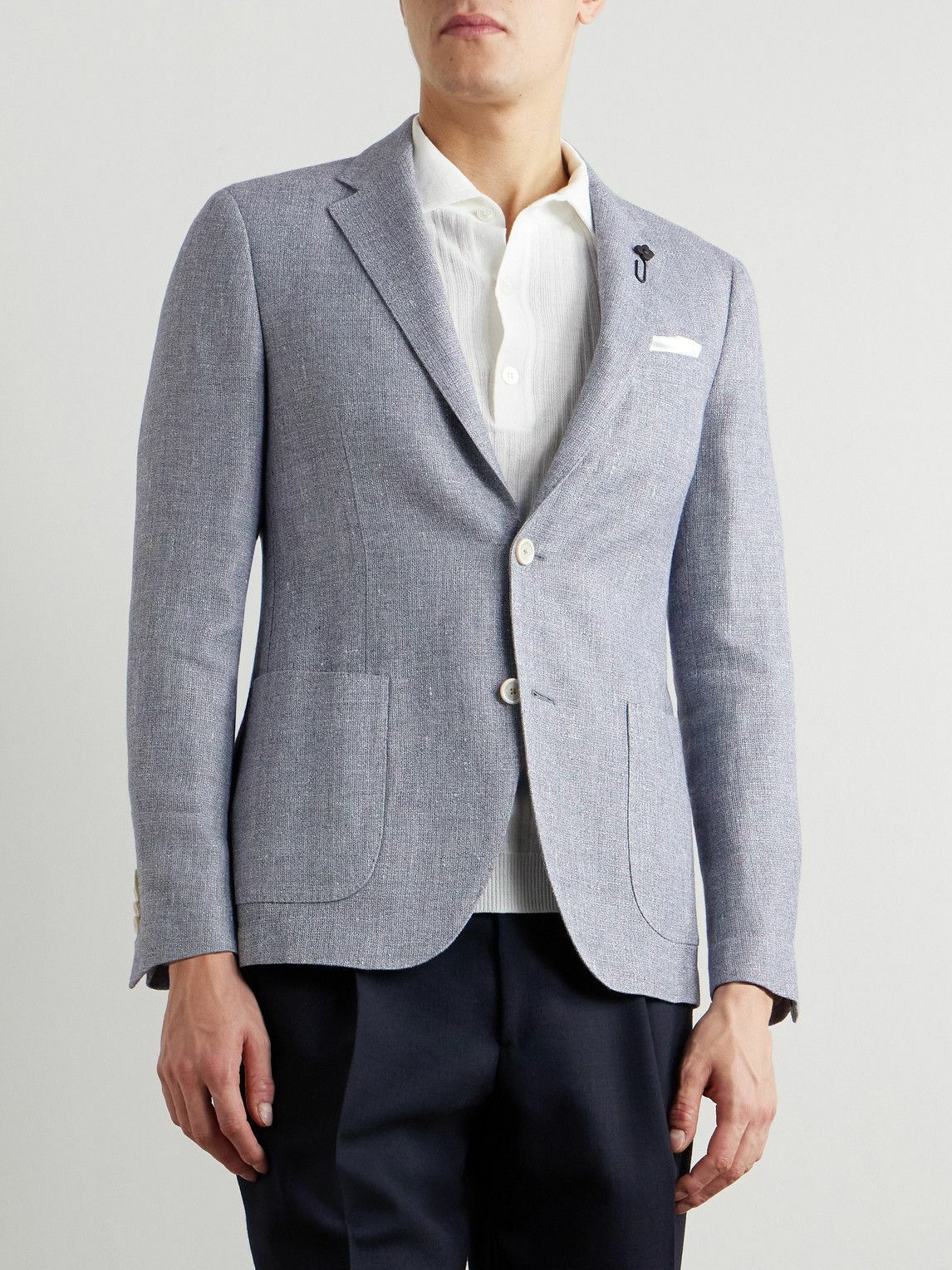 Lardini - Linen and Wool-Blend Crepe Blazer - Blue Lardini
