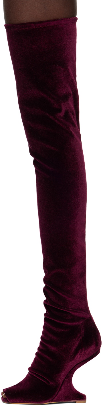 Rick Owens Lilies Burgundy Velvet Tall Boots Rick Owens Lilies