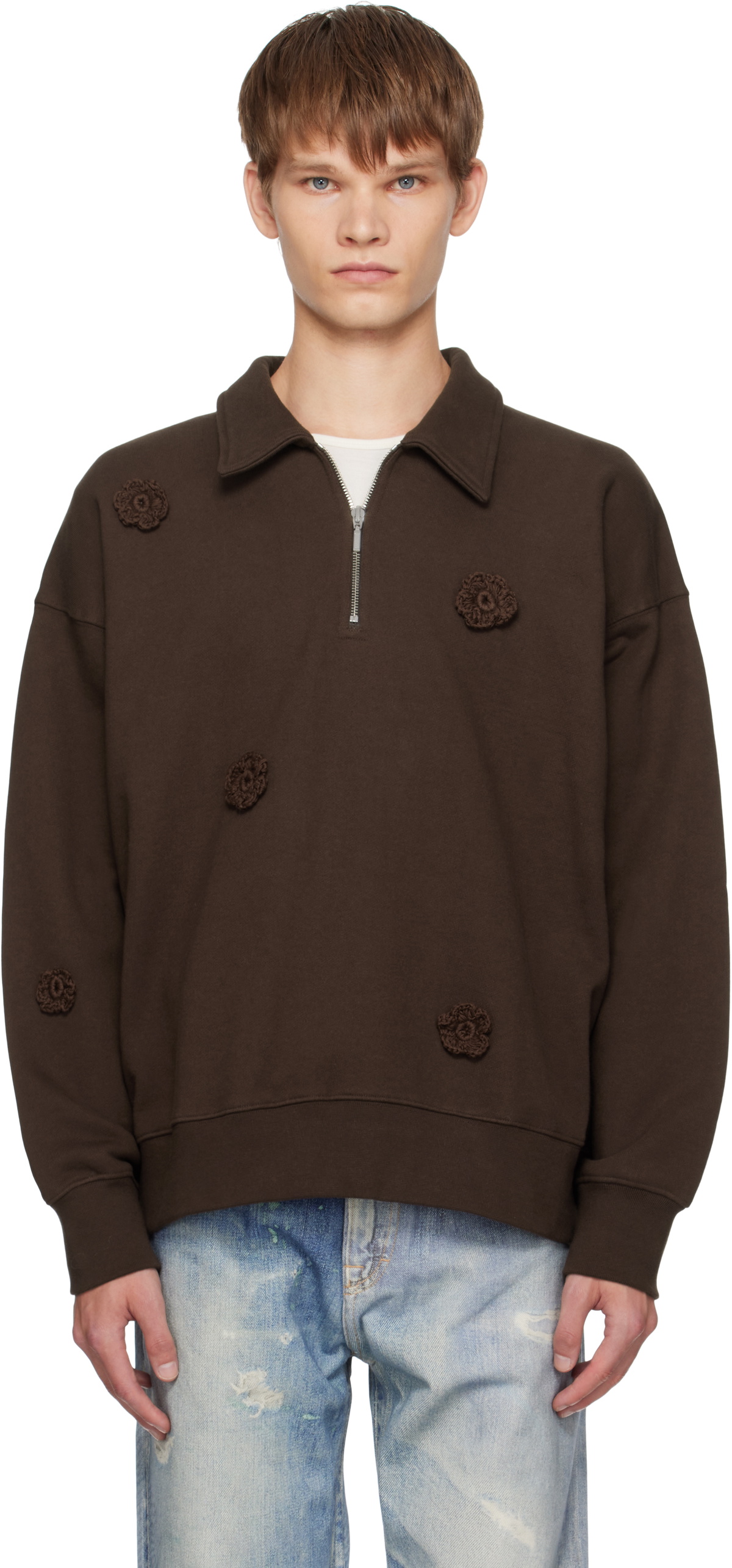 Song for the Mute Brown Daisy Quarter Zip Sweatshirt Song for the Mute