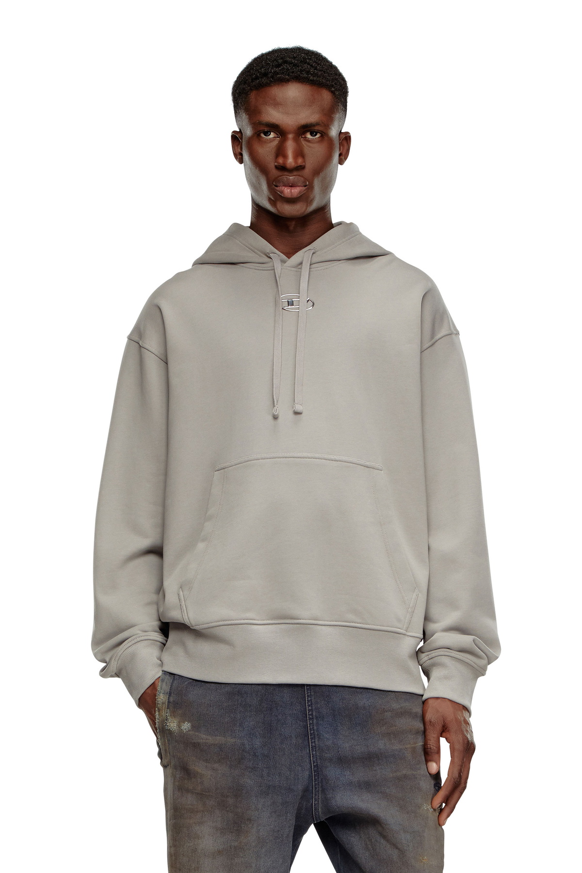 Diesel Oversized hoodie with metallic logo - Sweaters Mens in Grey Diesel