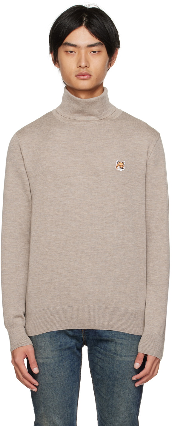 Maison Kitsuné Beige Fox Head Turtleneck Maison Kitsune