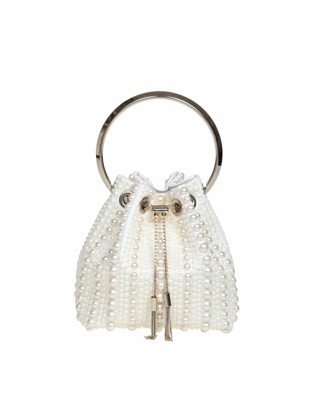 Jimmy Choo Bon Bon Bucket In Satin And Applied Pearls Jimmy Choo
