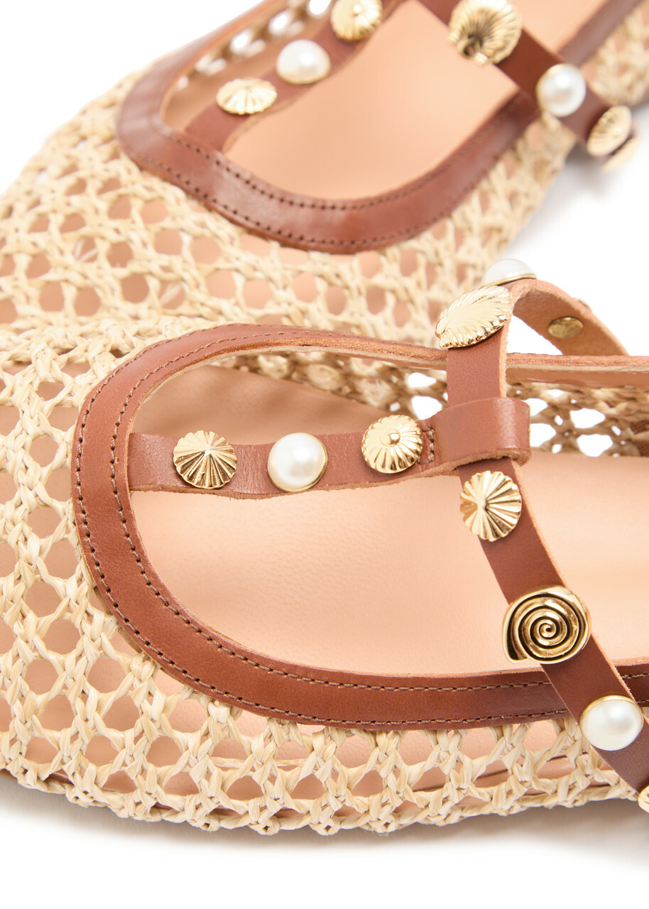 Ancient Greek Sandals Aerati Embellished Raffia Ballet Flats Beige ...