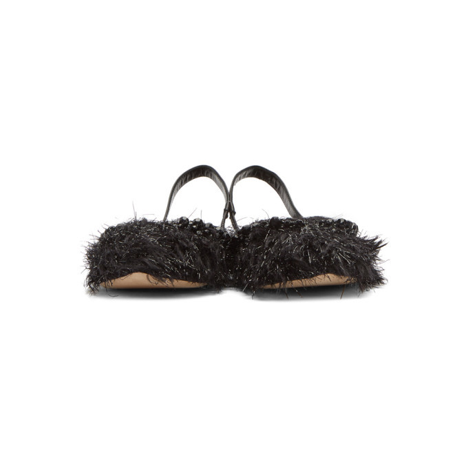 Simone Rocha Black Faux-Fur Beaded Flats Simone Rocha