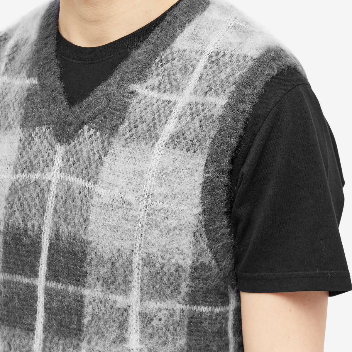Beams Plus Men's Mohair Check Vest in Grey Check Beams Plus