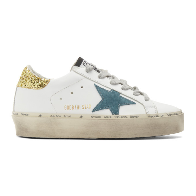 Golden Goose White Glitter Hi Star Sneakers Golden Goose Deluxe Brand