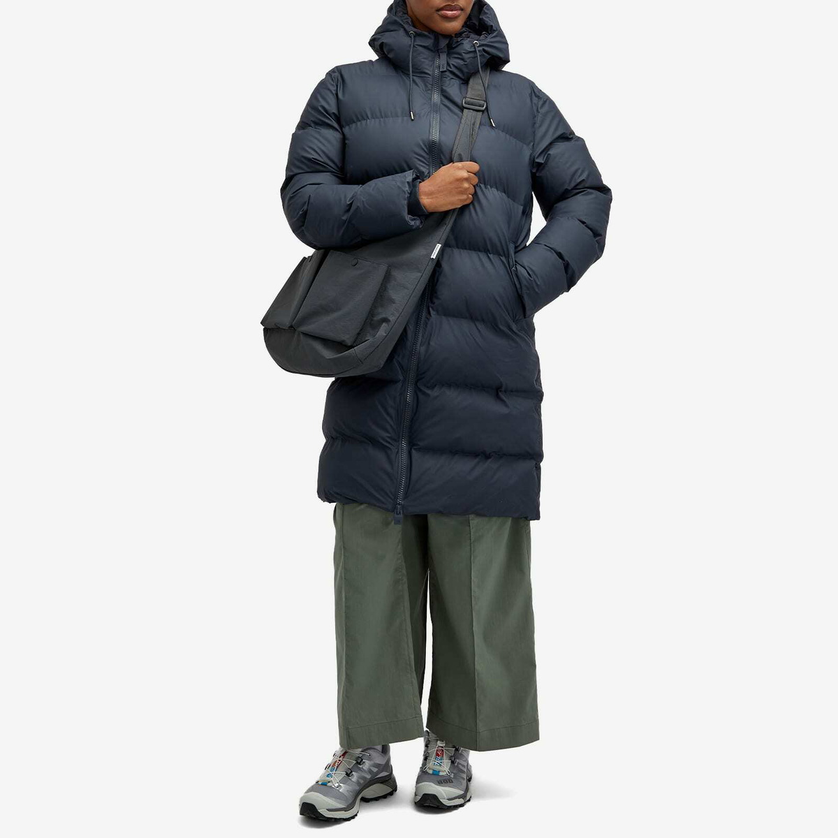 Rains Women's Alta Long Puffer Jacket in Navy Rains