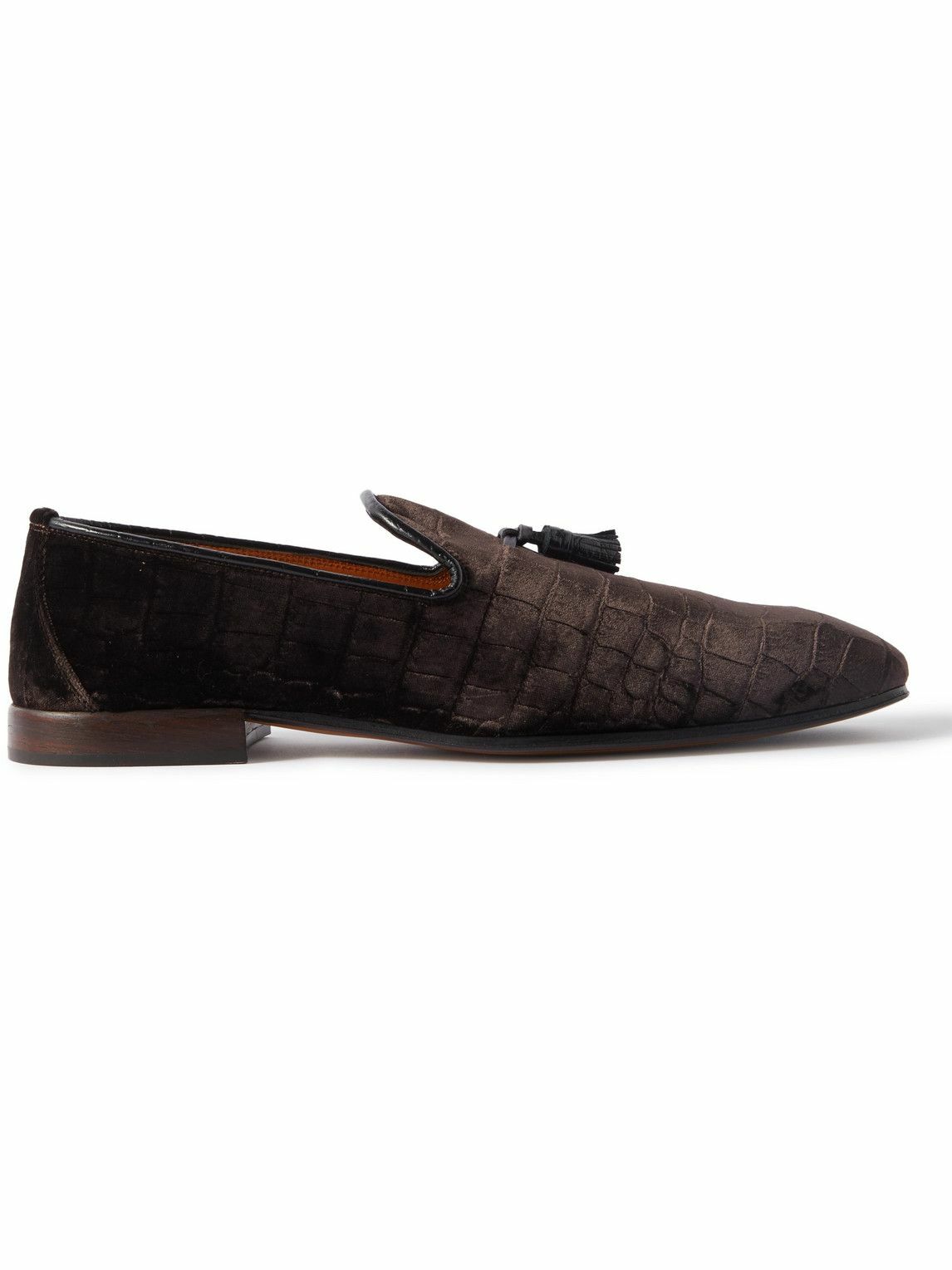 TOM FORD - Bailey Tasselled Leather-Trimmed Croc-Effect Velvet Loafers ...