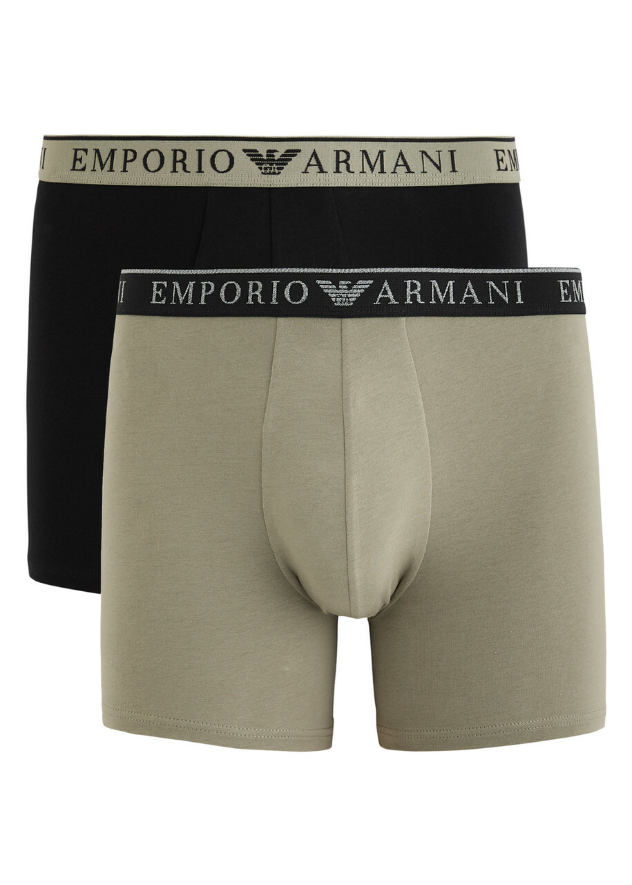 Emporio Armani Logo-jacquard Stretch-cotton Boxers set of two Khaki ...