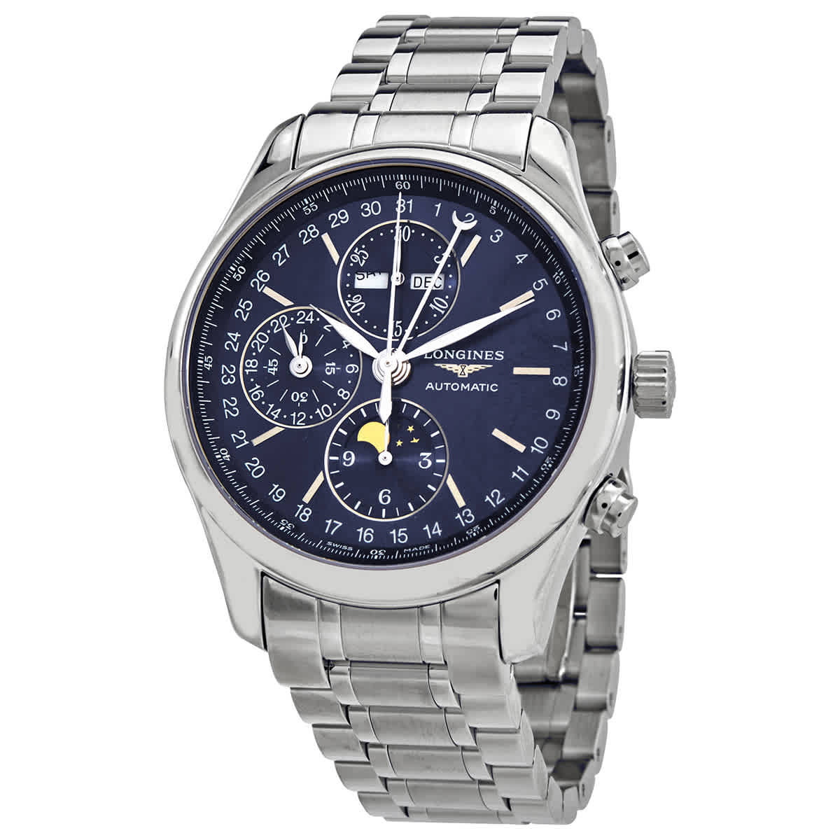 Longines Master Collection Moon Phase Chronograph Automatic Sunray Blue ...