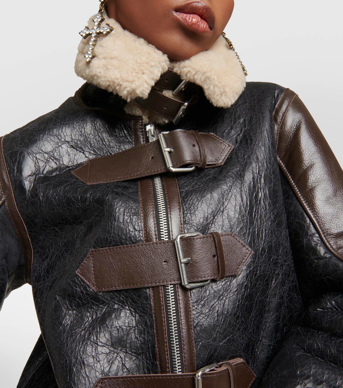 Blumarine Shearling-trimmed leather coat Blumarine