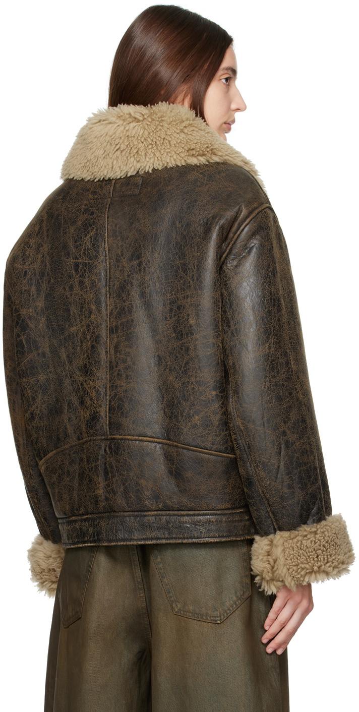 Acne Studios Brown Zip Shearling Jacket Acne Studios