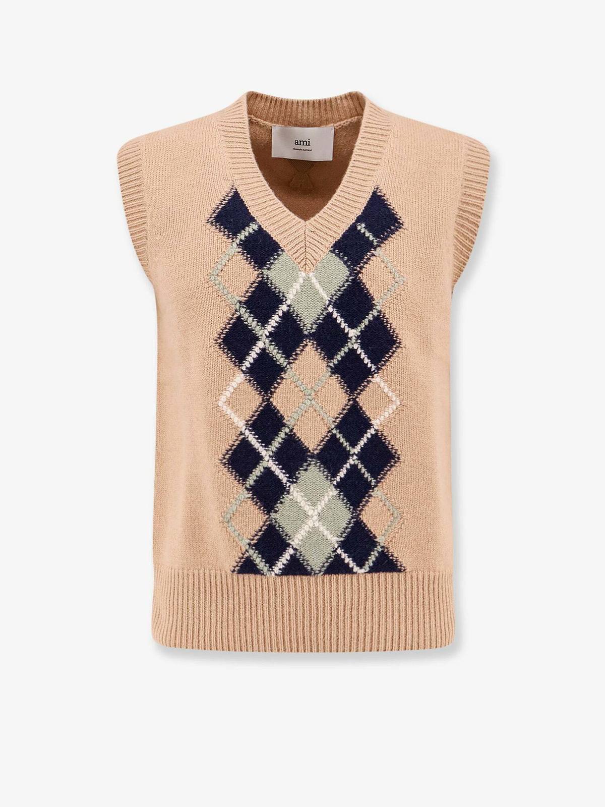 Ami Paris Vest Beige Mens Knitwear AMI
