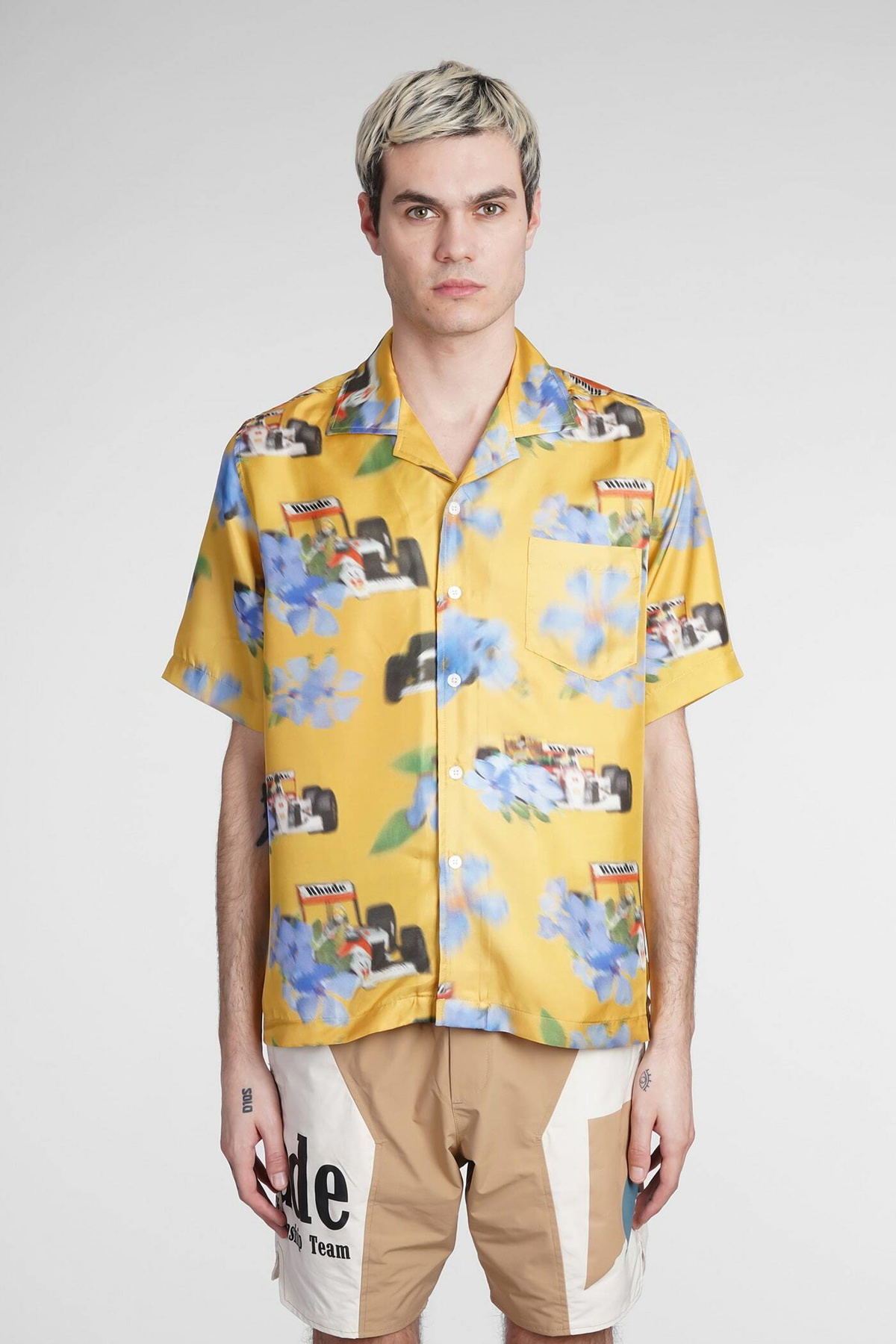 Rhude Shirt In Yellow Silk Rhude