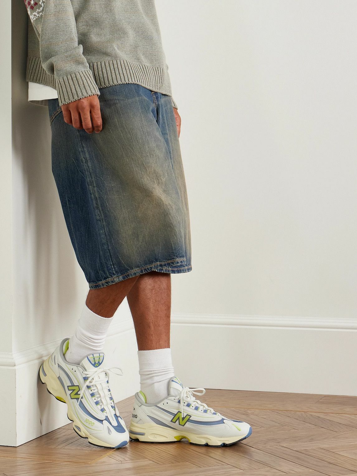 New Balance - M1000 Embroidered Leather and Mesh Sneakers - White New ...