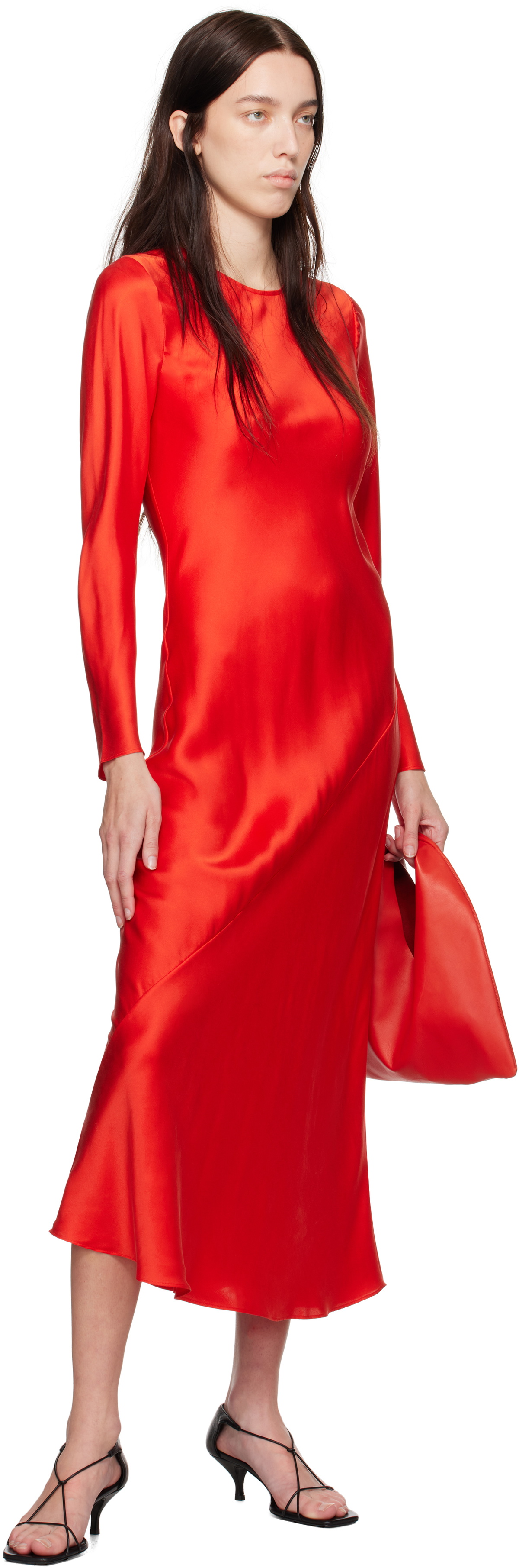Silk Laundry Red Full Sleeve Bias Maxi Dress Silk Laundry
