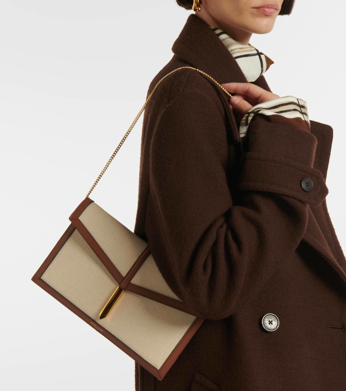 DeMellier Tokyo leather-trimmed clutch with chain DeMellier