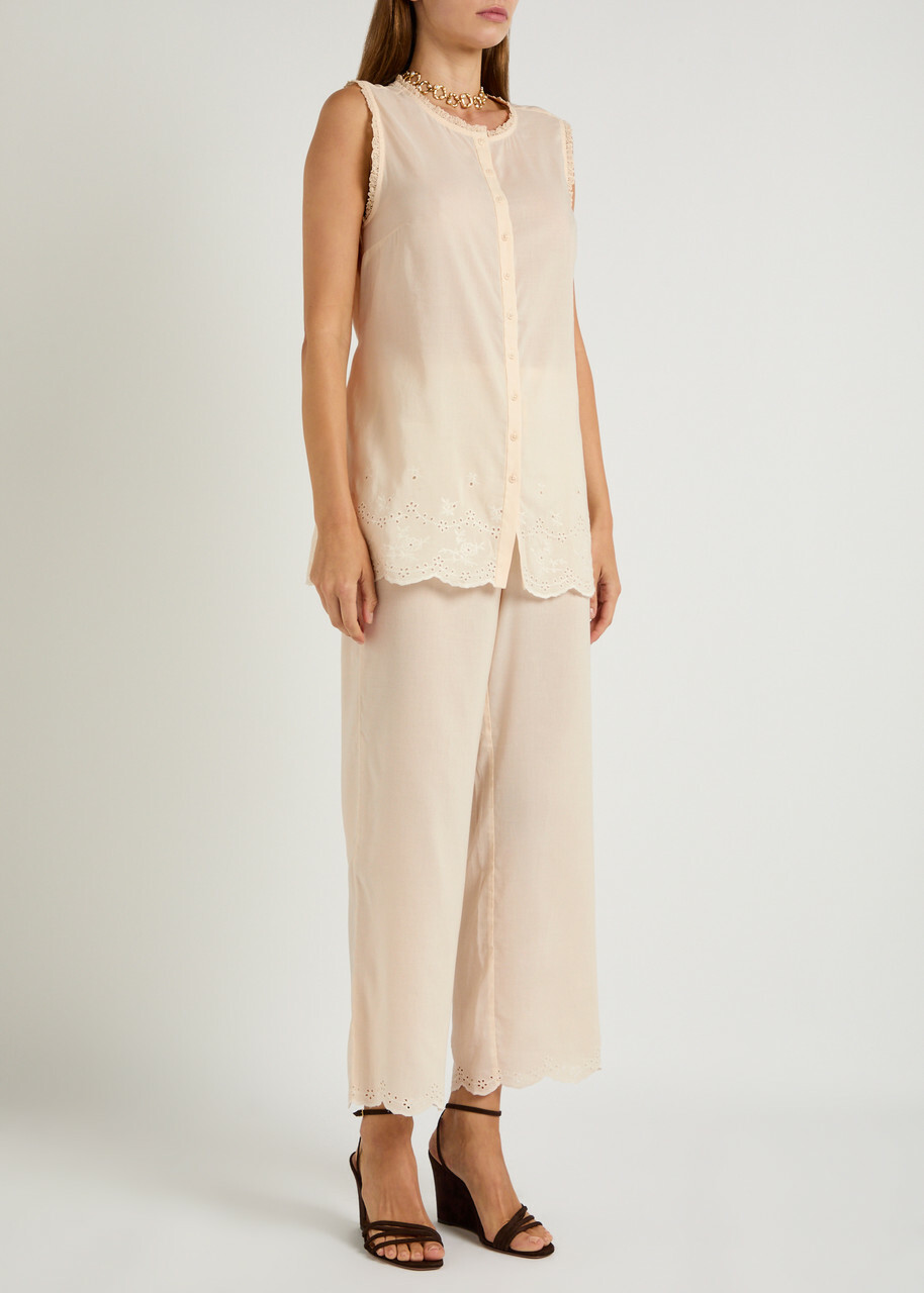 Reformation Willa Cotton-blend top and Trousers set Cream Reformation