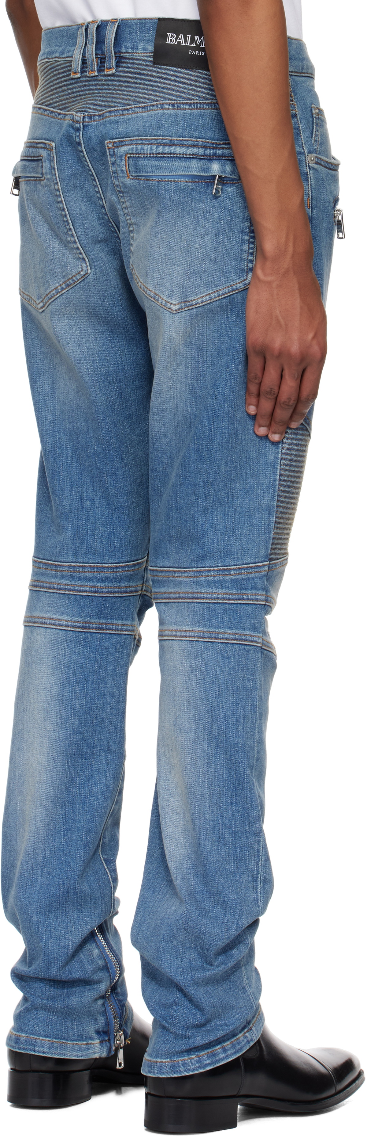 Balmain Blue Slim-Fit Biker Jeans Balmain