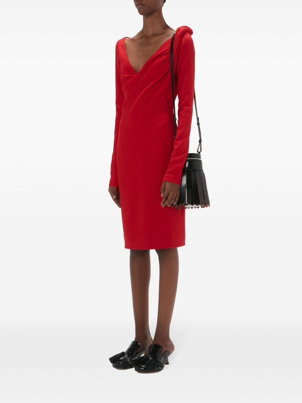 JW Anderson Red Draped Long-Sleeve Midi Dress JW Anderson
