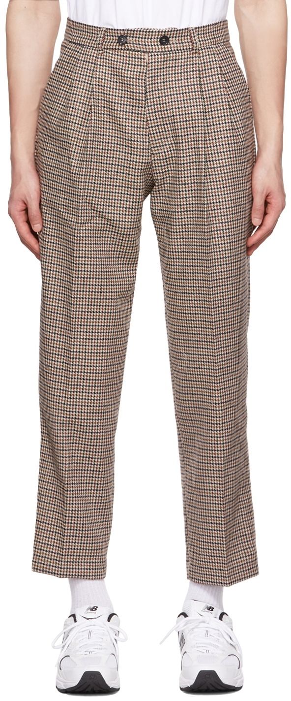 Manors Golf Off-White & Burgundy Pleated Trousers Manors Golf