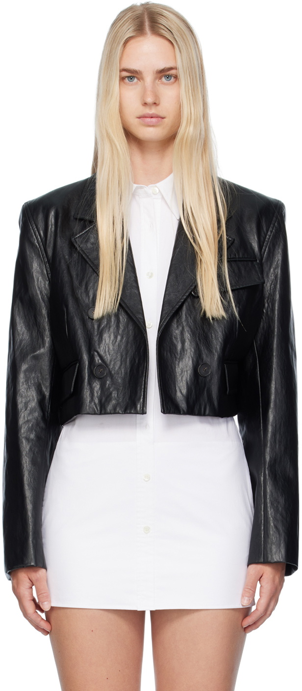 Recto Black Cropped Faux-Leather Jacket Recto