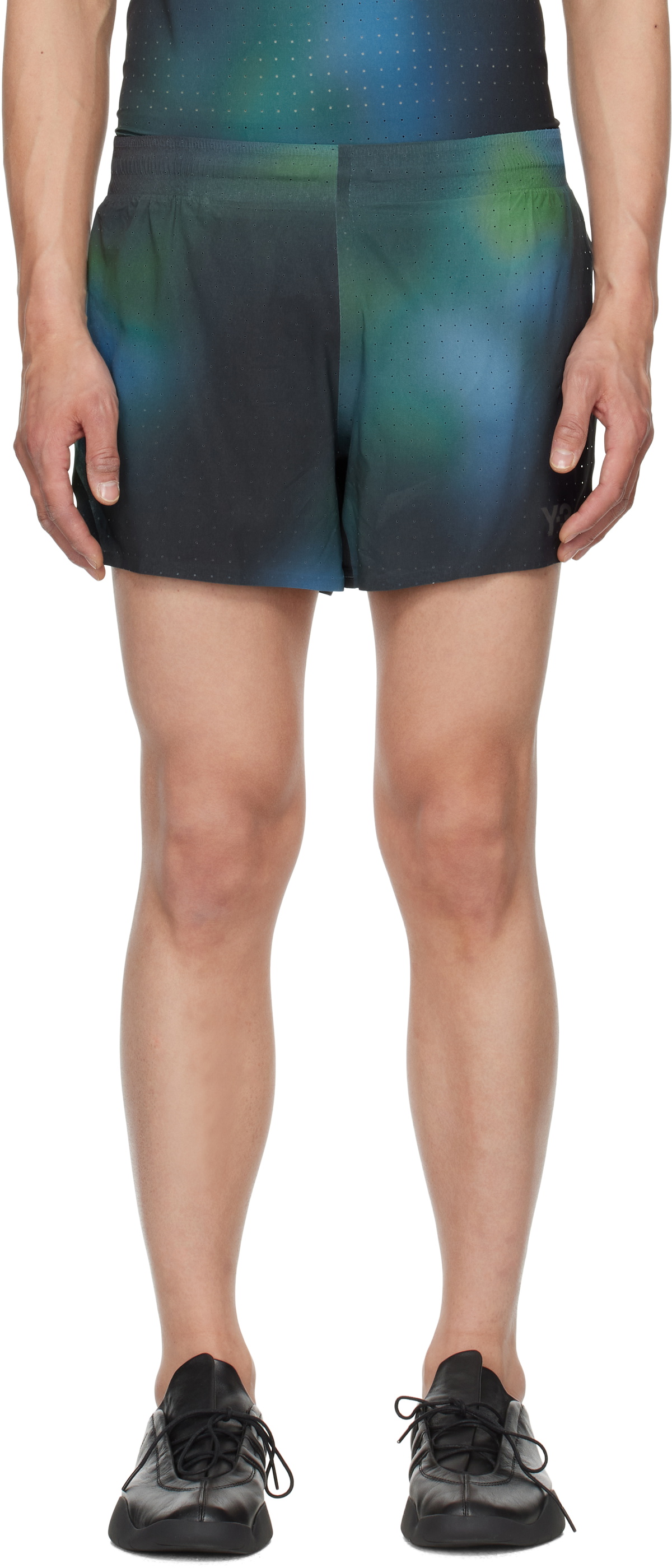 Y-3 Green Allover Print Running Shorts Y-3