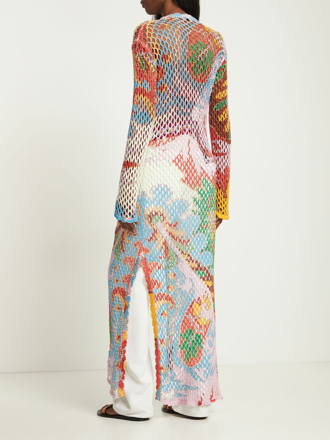ETRO Multi Open Knit Linen Long Cardigan Etro