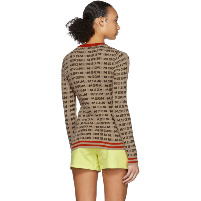 MSGM Beige All Over Logo Sweater MSGM